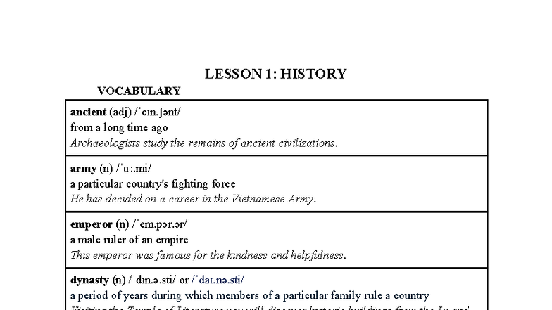 HIST 101: Lesson 1 - Vocabulary on Ancient Civilizations - Studocu