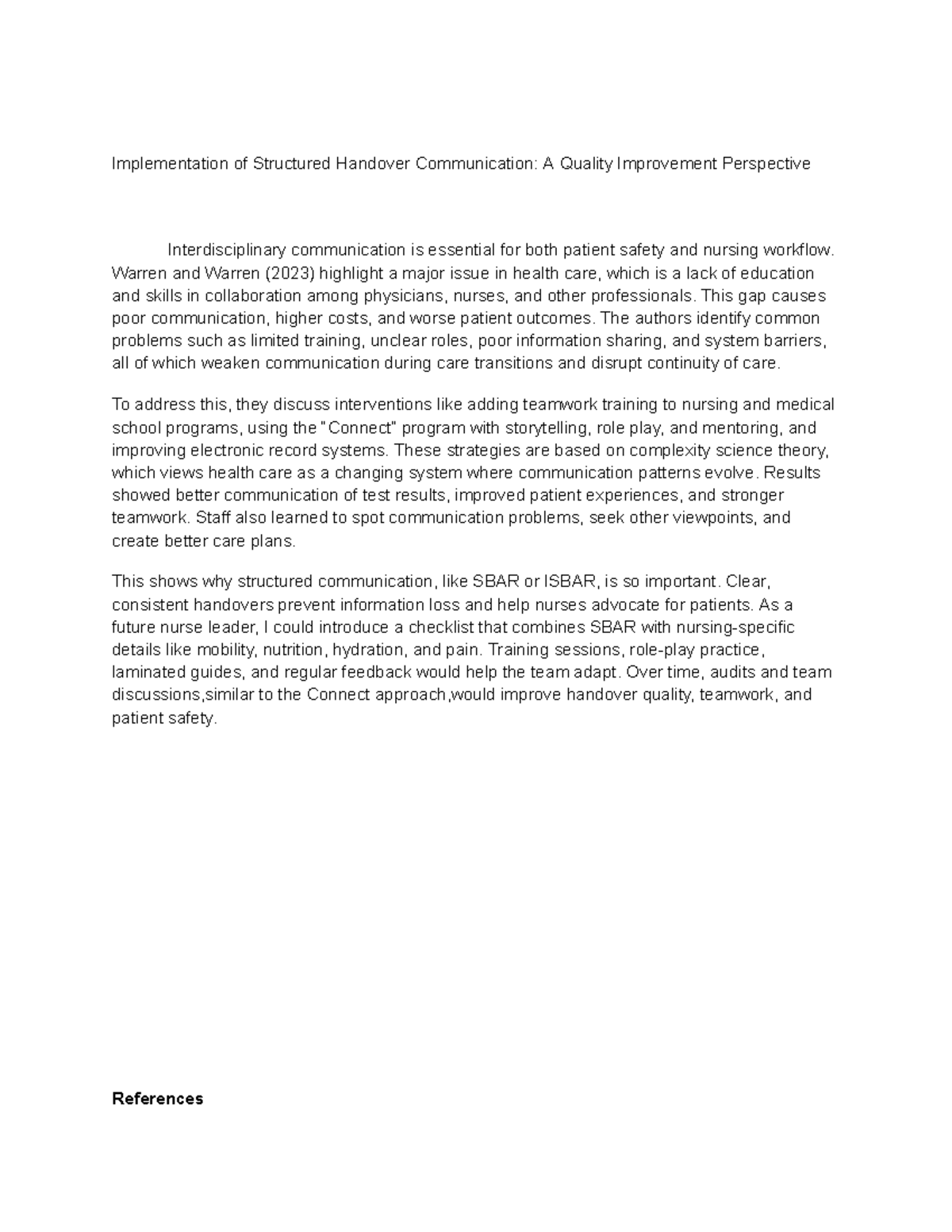 Implementation of Structured Handover Communication: Quality ...