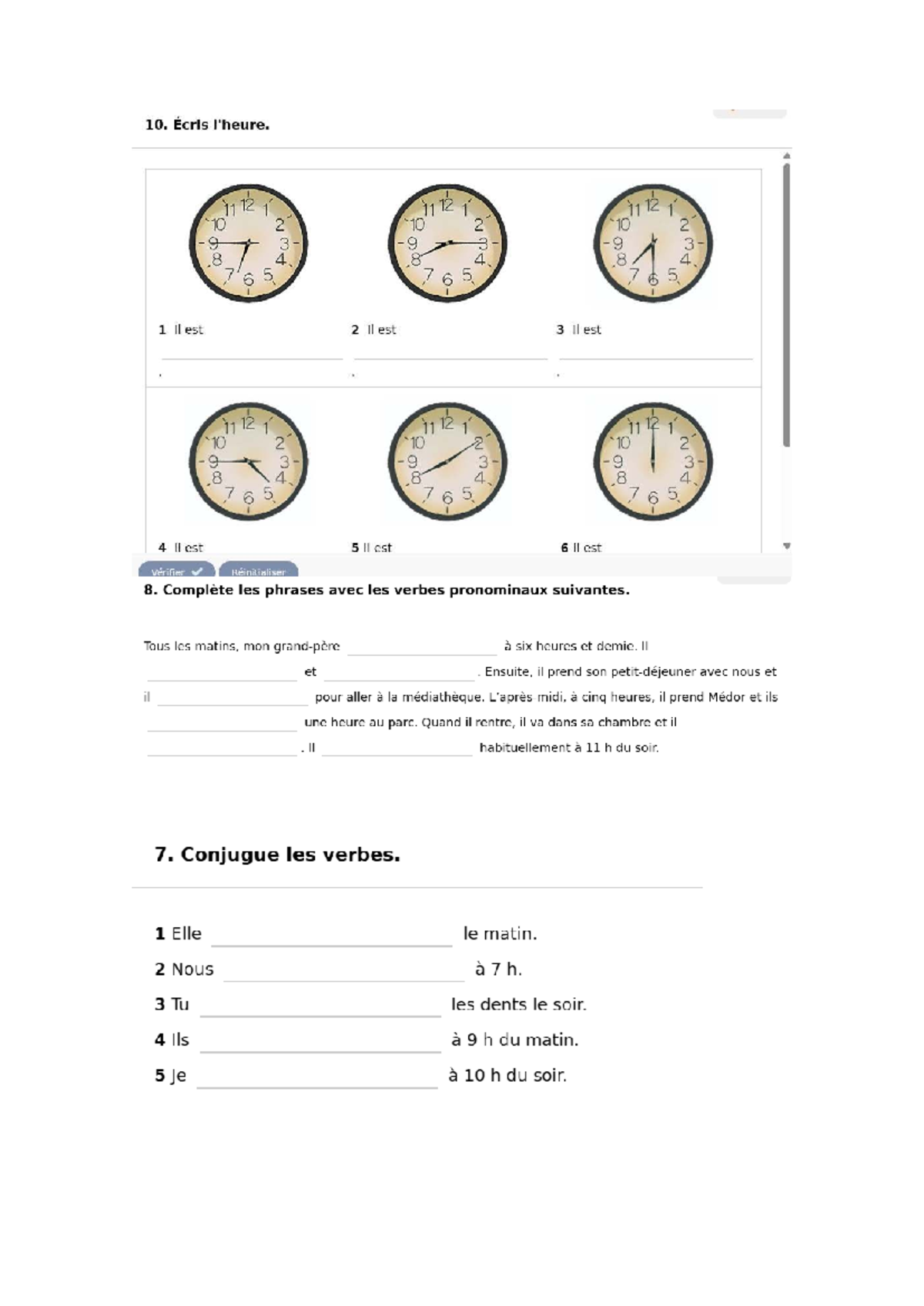 LA HORA EN FRANÇAIS 1º ESO - Exercices et Conjugaisons - Studocu