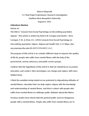 PSY 257 Literature Review 2 - PSY 257 Literature Review # What is the ...