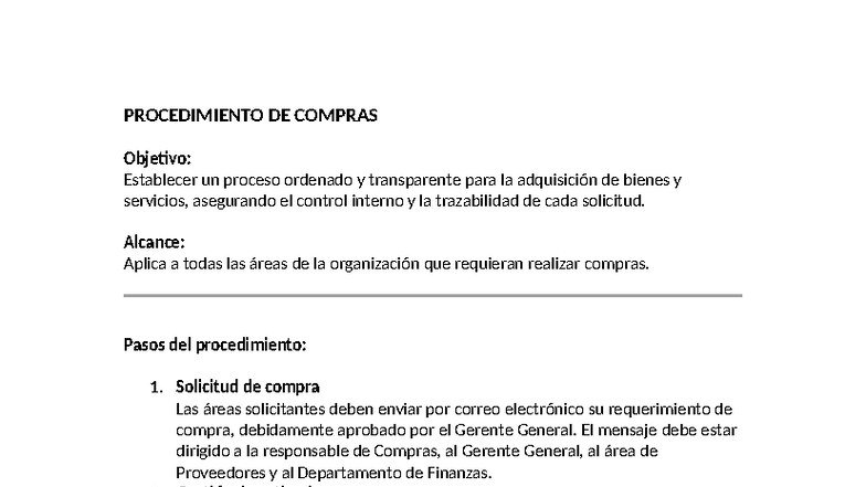 Procedimiento de Compras: Proceso y Control Interno - Studocu