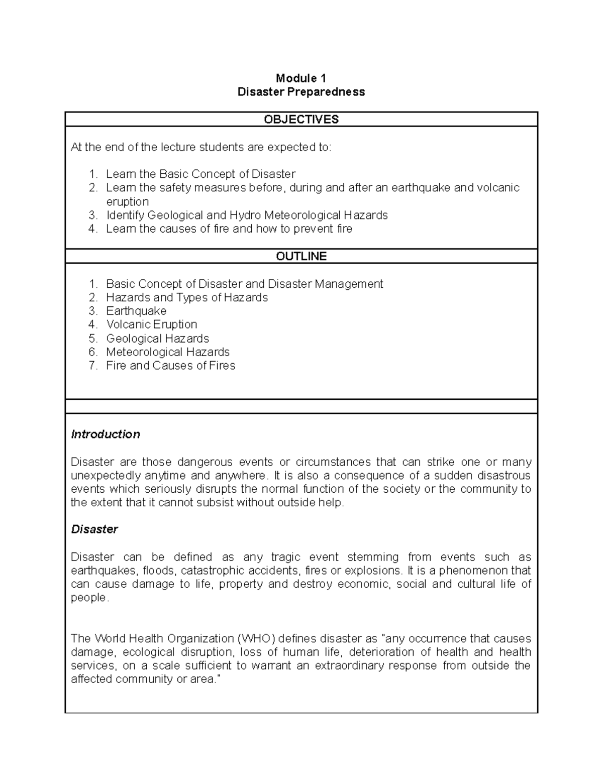 CWTS 2 Module 1: Understanding and Preparing for Disasters - Studocu