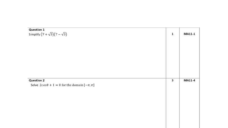 2021 Year 11 Maths Advanced Major Exam Sample Paper - Studocu