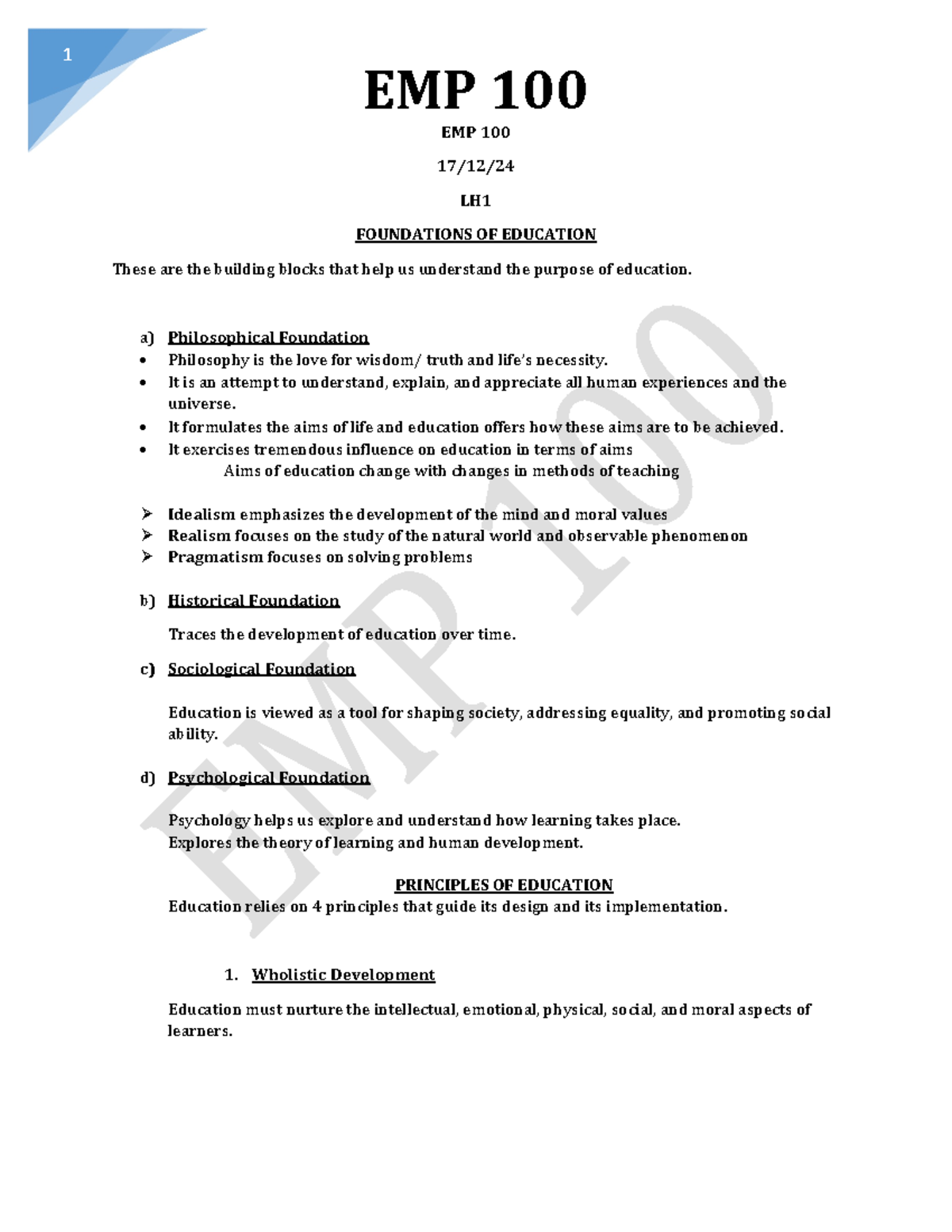 EMP 100 Lecture 2 - Foundations of Education and Teaching Professions ...