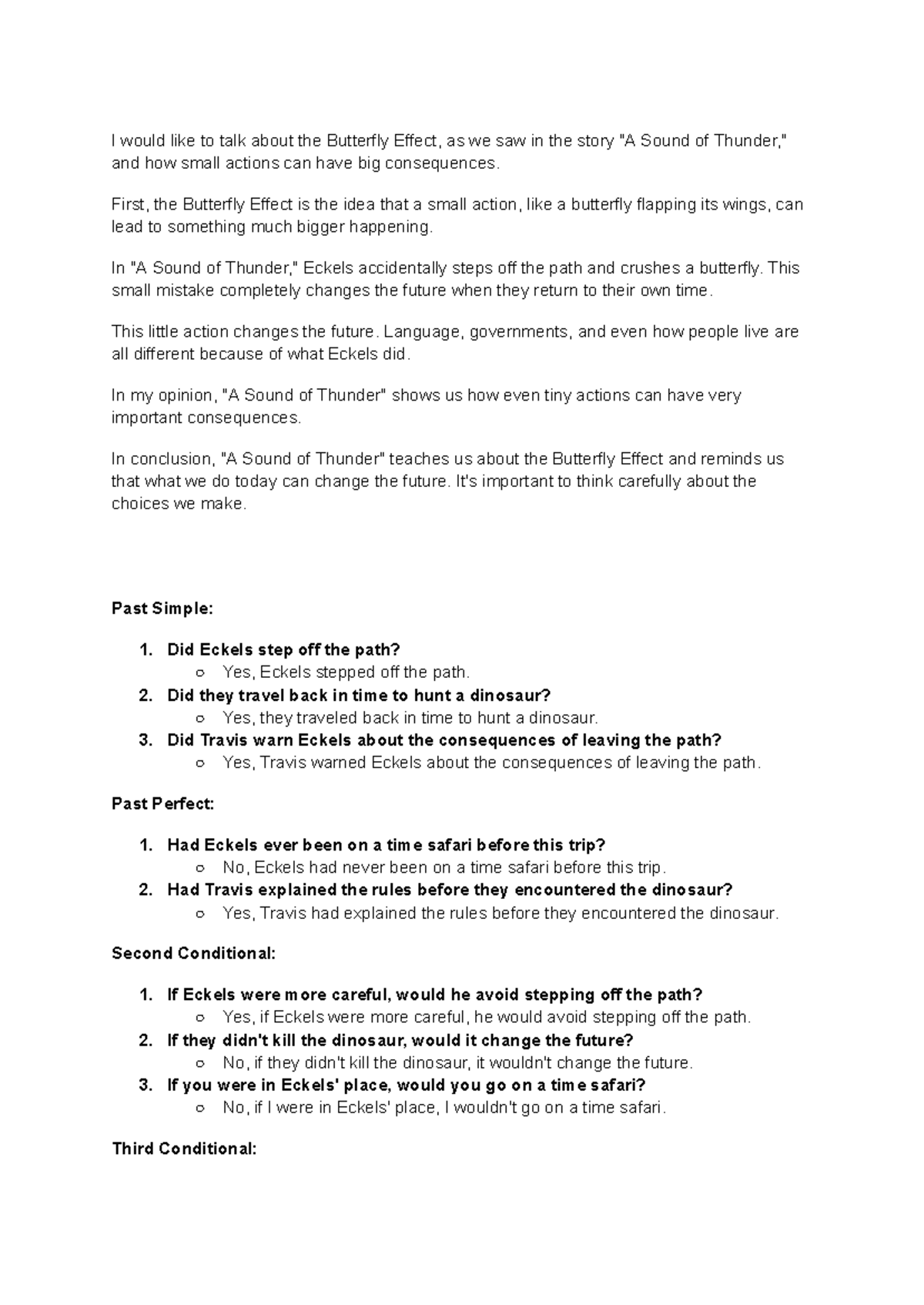 Analysis of A Sound of Thunder in Relation to Unleashing the Butterfly ...