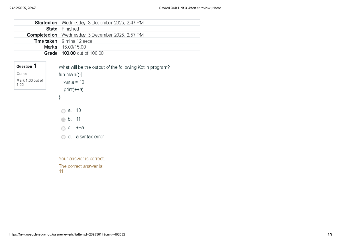 Graded Quiz 20:47 Review for Unit 3 - Kotlin & Android Concepts - Studocu
