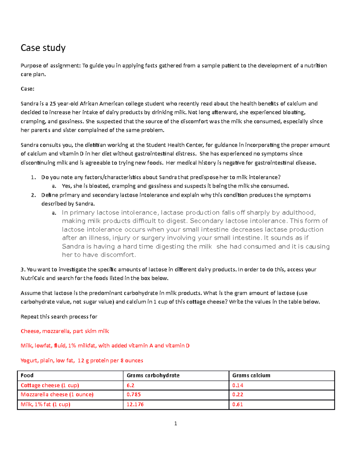 Case Study: Lactose Intolerance in a College Student (Nutrition Care ...