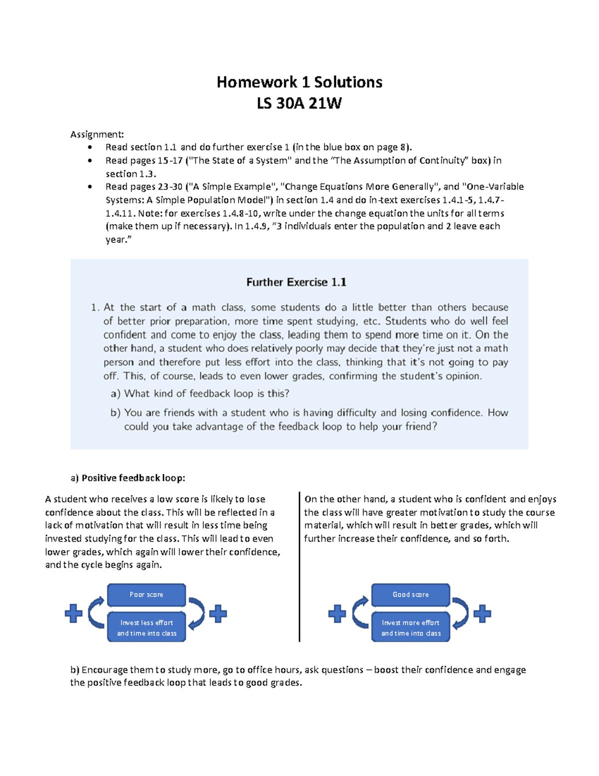 LS 30A 21W Homework 1 Solutions and Analysis of Feedback Loops - Studocu
