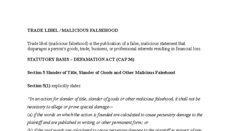 TRADE LIBEL & MALICIOUS FALSEHOOD: Legal Insights & Case Law Analysis ...