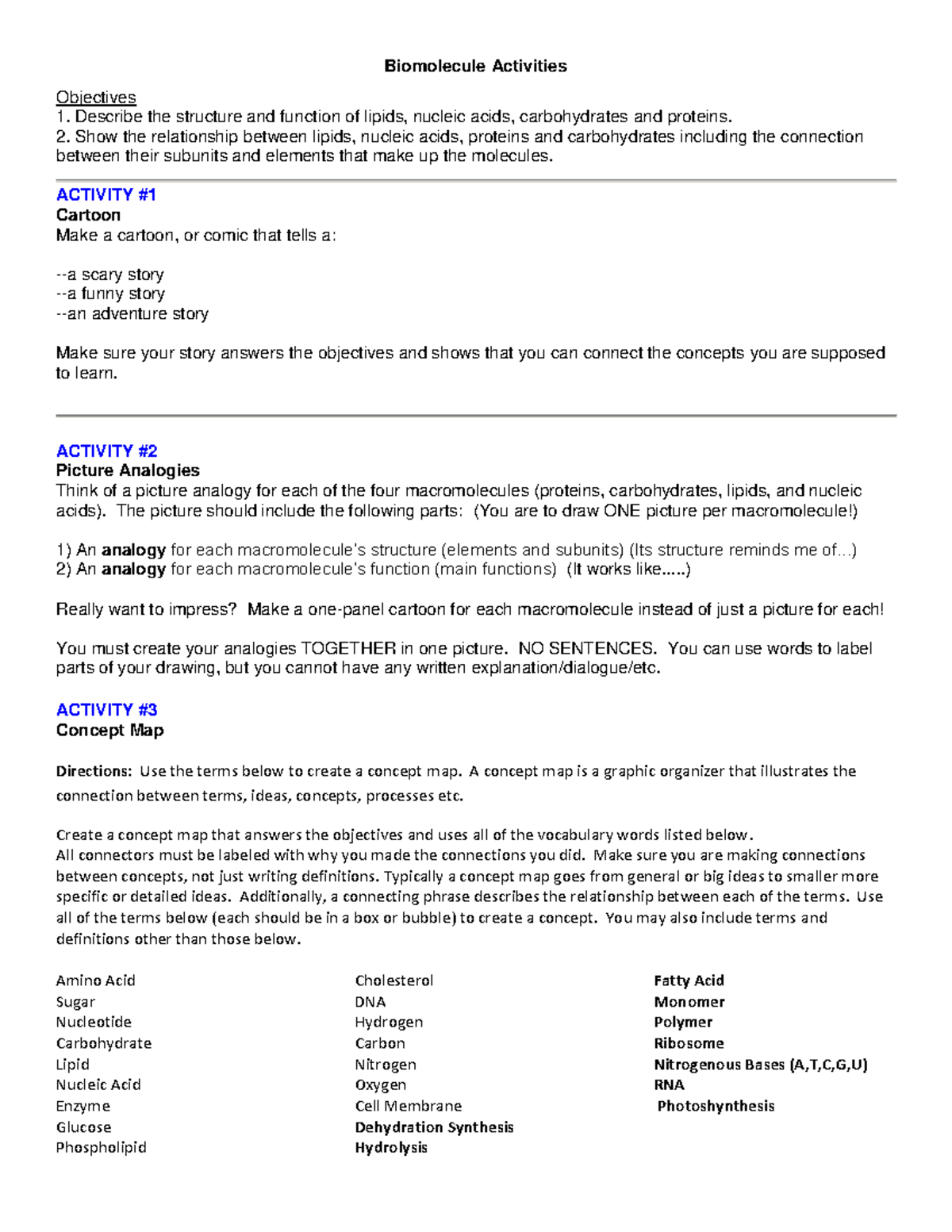 Biomolecule Activity Guide - BSBSHSHA Final Project - Studocu