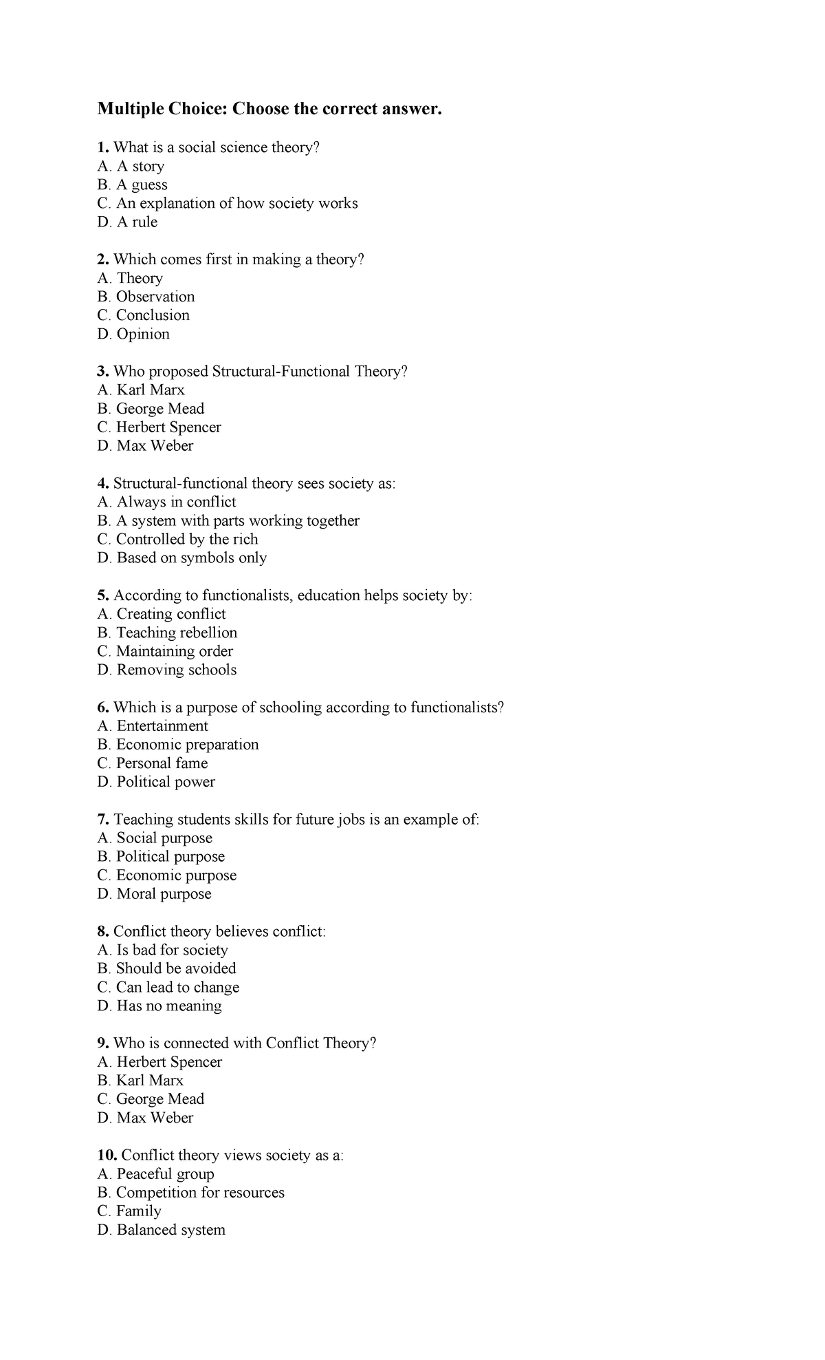 Prof Ed Test: Social Science Theory Multiple Choice Questions - Studocu