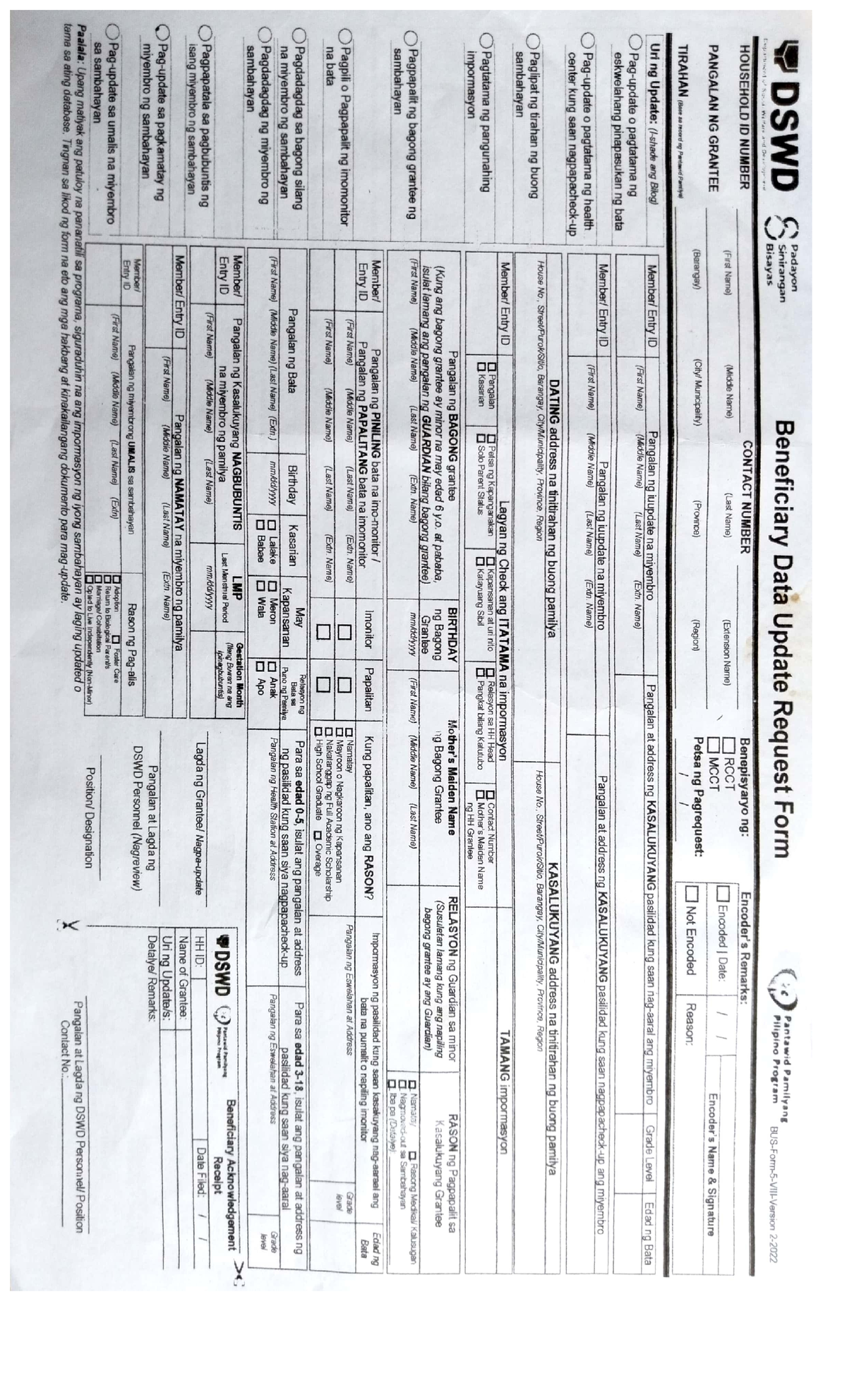 DSWD Pantawid Pamilyang Pilipino Program Update Request Form - Studocu