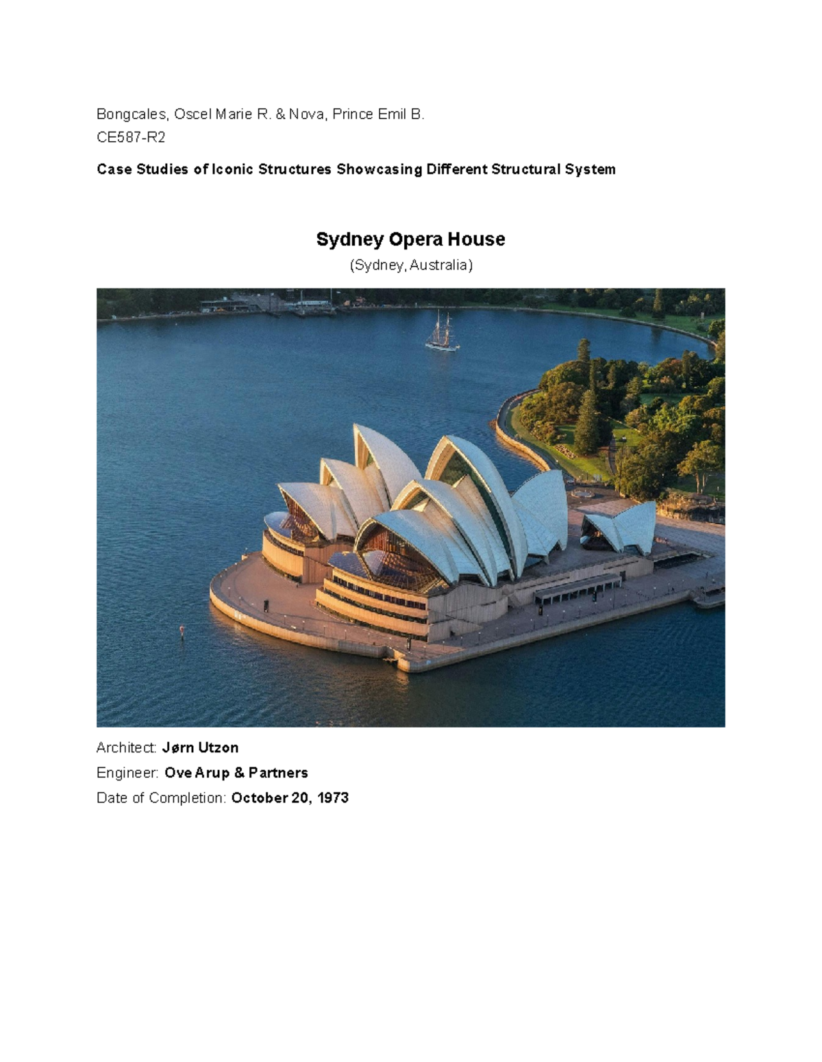 CE587-R Case Study: Sydney Opera House's Revolutionary Structure - Studocu