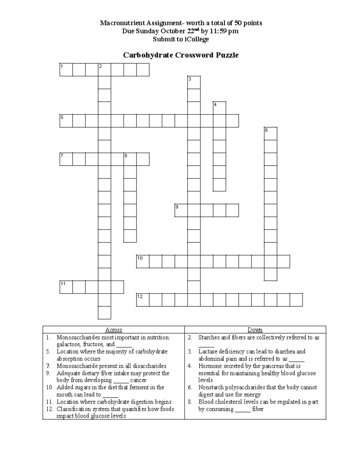 Macronutrient Assignment: Carbohydrate & Lipid Crossword Puzzles - Studocu