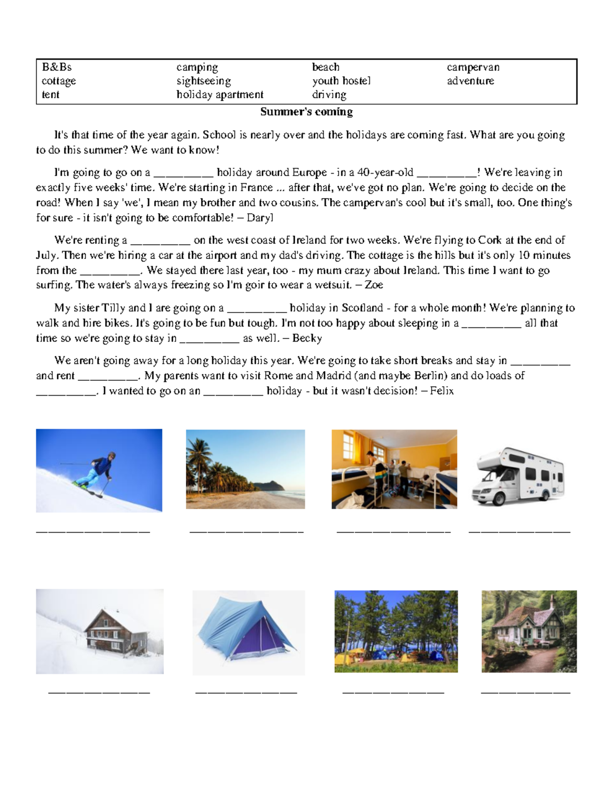 A1+u8 - Summer Holiday Adventures: Camping and Travel Plans - Studocu