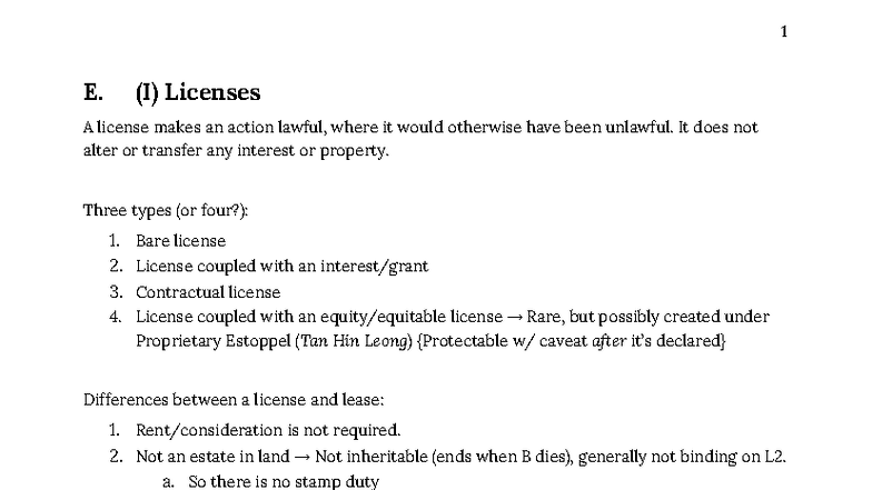 Licenses and Proprietary Estoppel in Property Law (LAW101) - Studocu