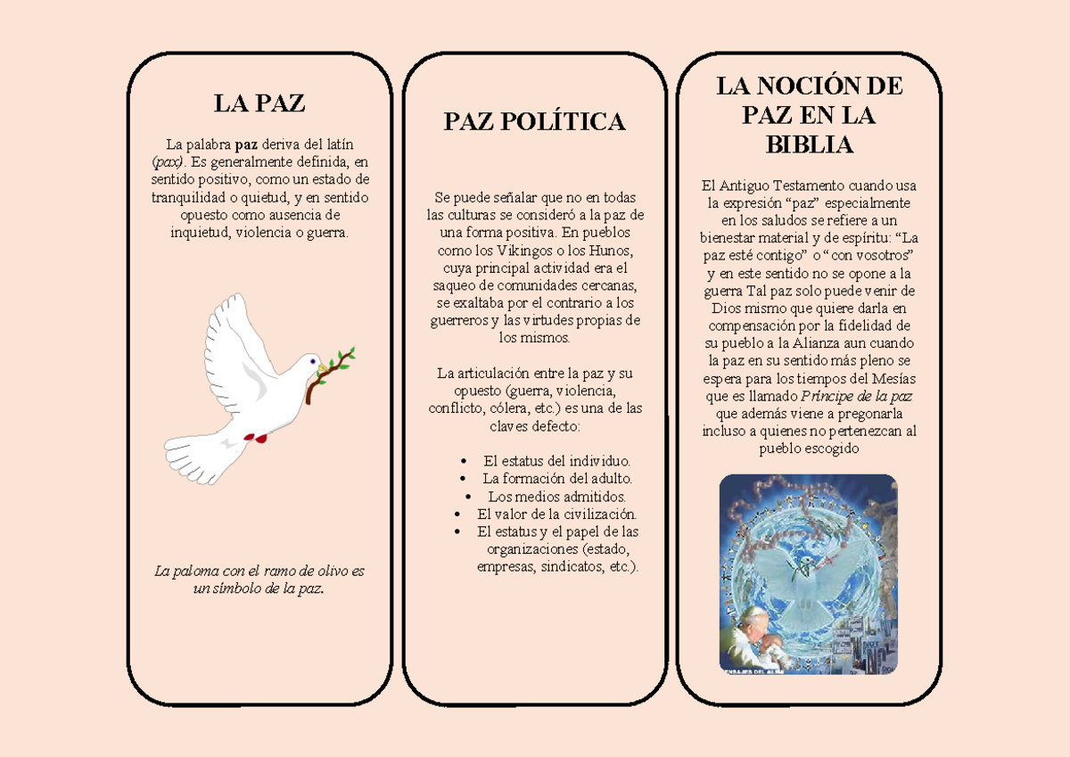 Triptico de la Paz - Nada - LA PAZ La palabra paz deriva del latín (pax). Es generalmente ...