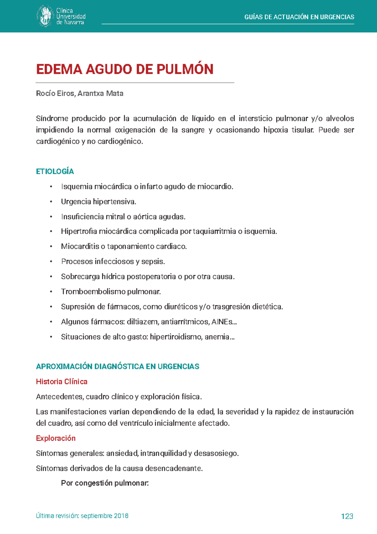 GUÍA DE ACTUACIÓN EN URGENCIAS: EDEMA AGUDO DE PULMÓN - Studocu