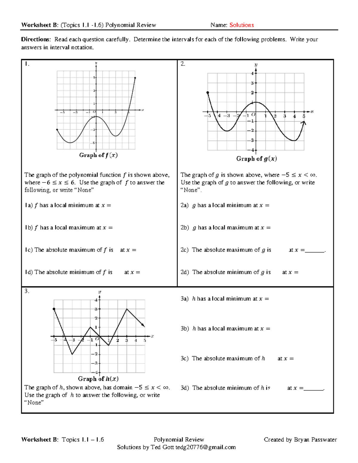 Worksheet B: Topics 1.1 Polynomial Review Key Solutions - Studocu