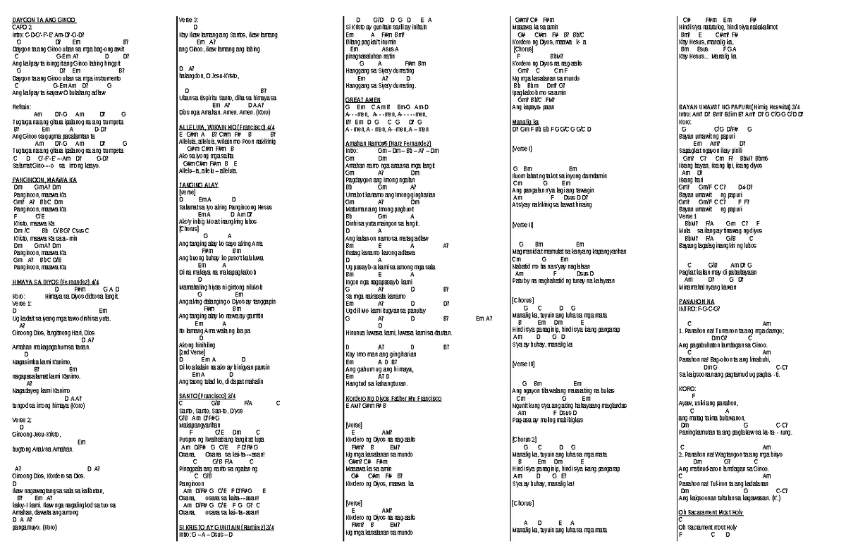 DAYGON TA ANG GINOO: Mass 010126 Song Lyrics and Chords - Studocu