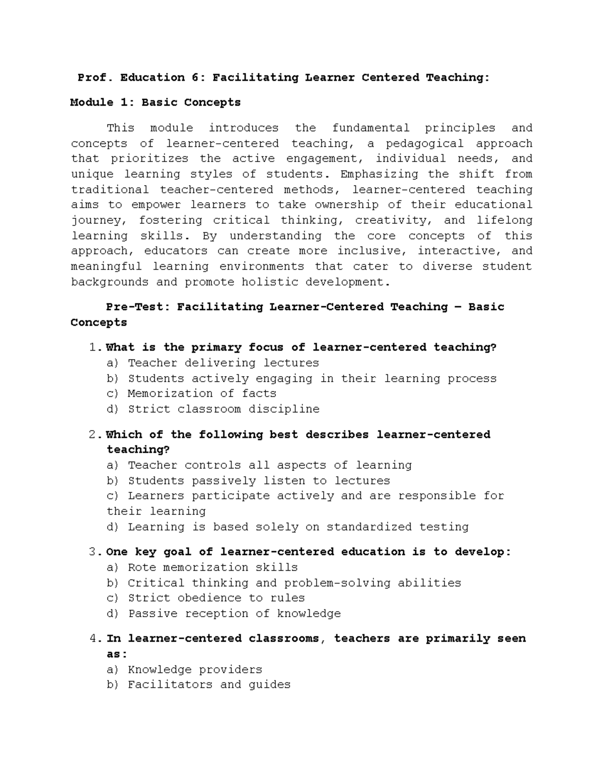 Prof. Education 6: Facilitating Learner-Centered Teaching - Module 1 ...