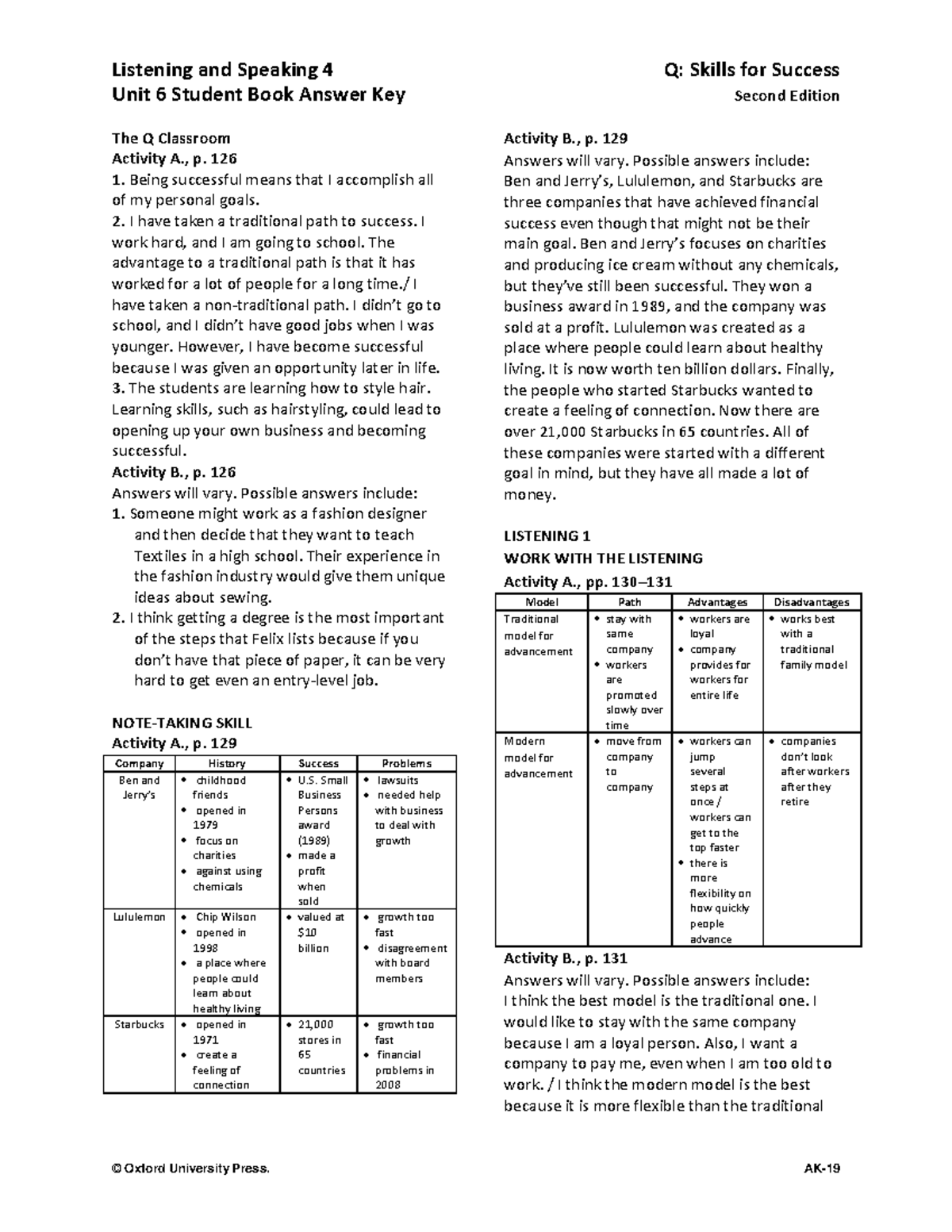 Q Skills 4 L&S Unit 6: Student Book Answer Key - Second Edition - Studocu