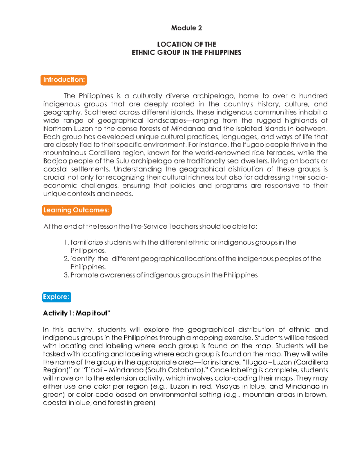 Module 2: Location of Ethnic Groups in the Philippines - Overview and ...