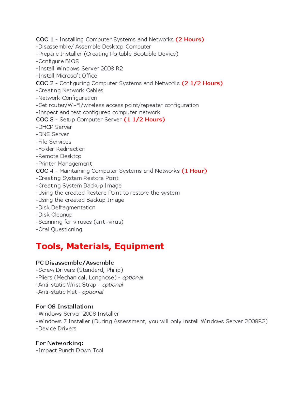 Css-coc-1234 compress - COC 1 - Installing Computer Systems and ...