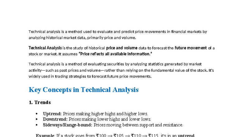 Technical Analysis: Key Concepts and Trading Strategies (FIN 101) - Studocu