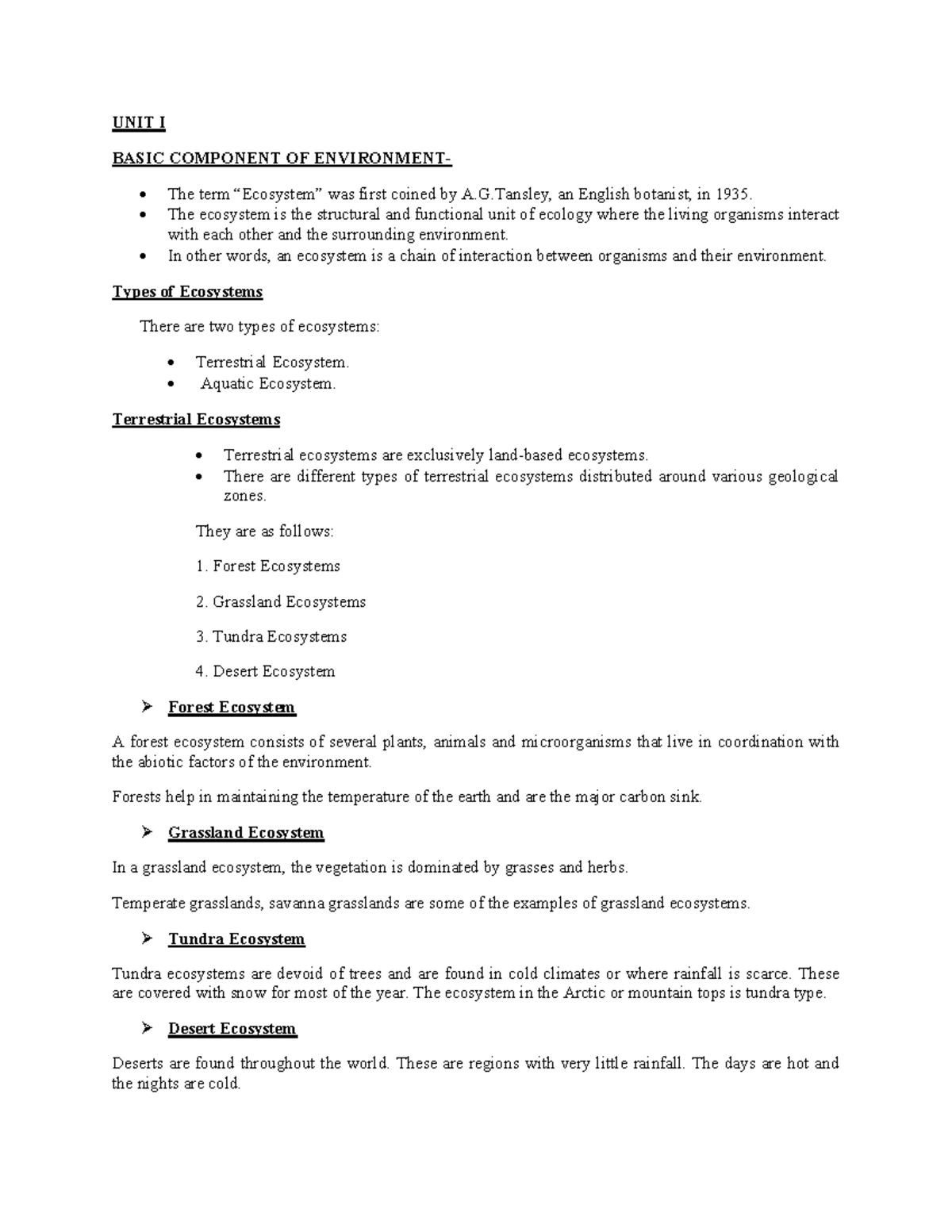 UNIT I: Basic Components of Environmental Biotechnology - Studocu
