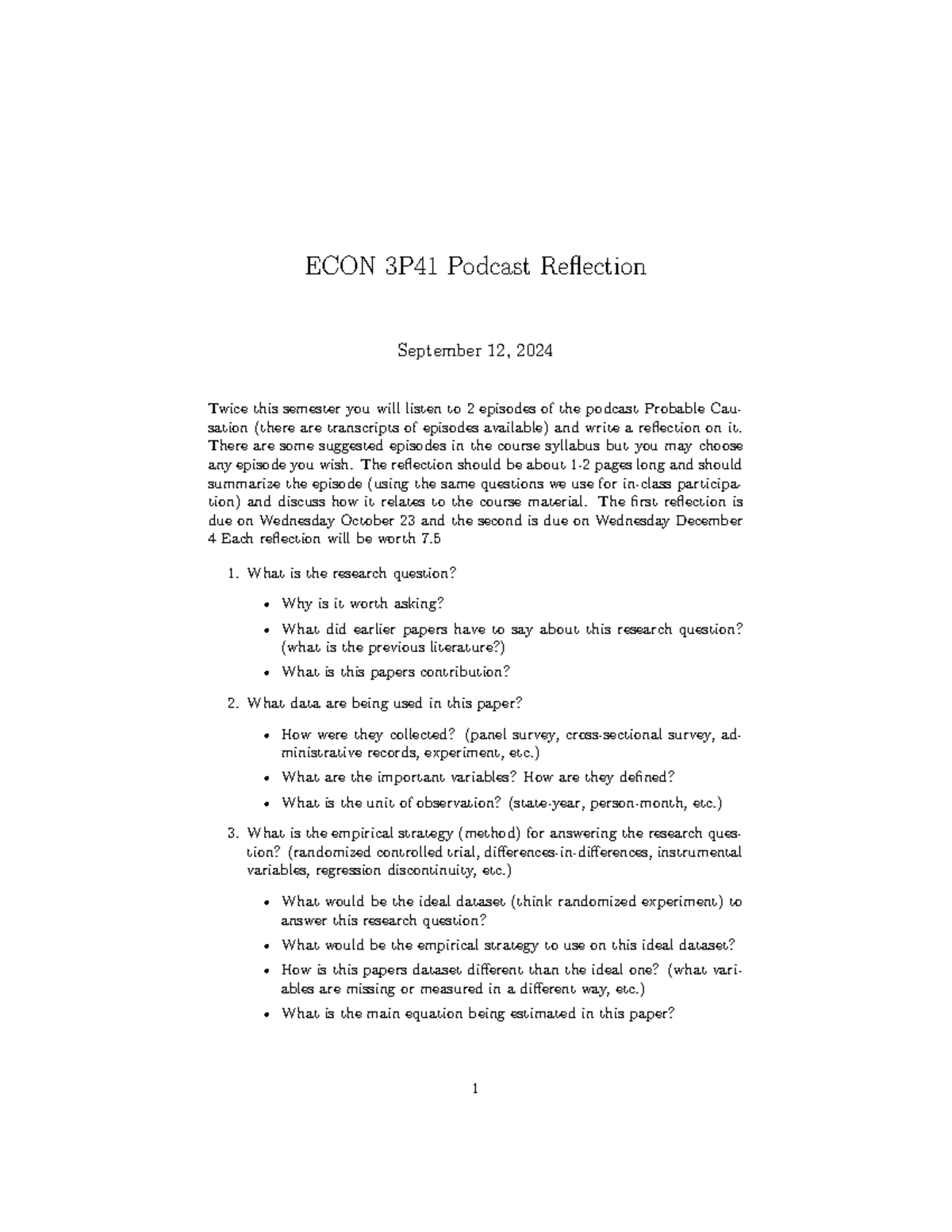 ECON 3P41 Podcast Reflection Guidelines and Instructions - Studocu