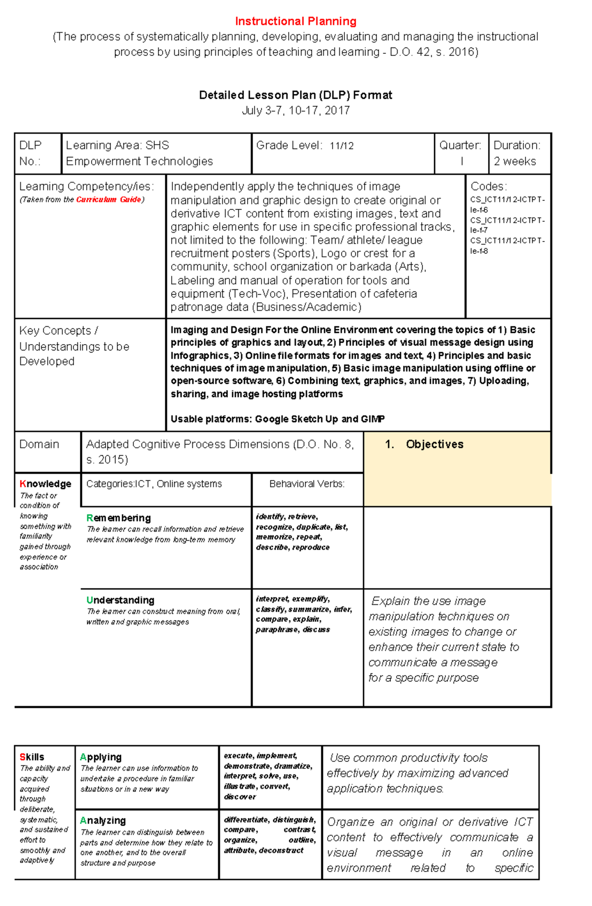 DLP Weeks 5 and 6 - a very informative document - Instructional ...