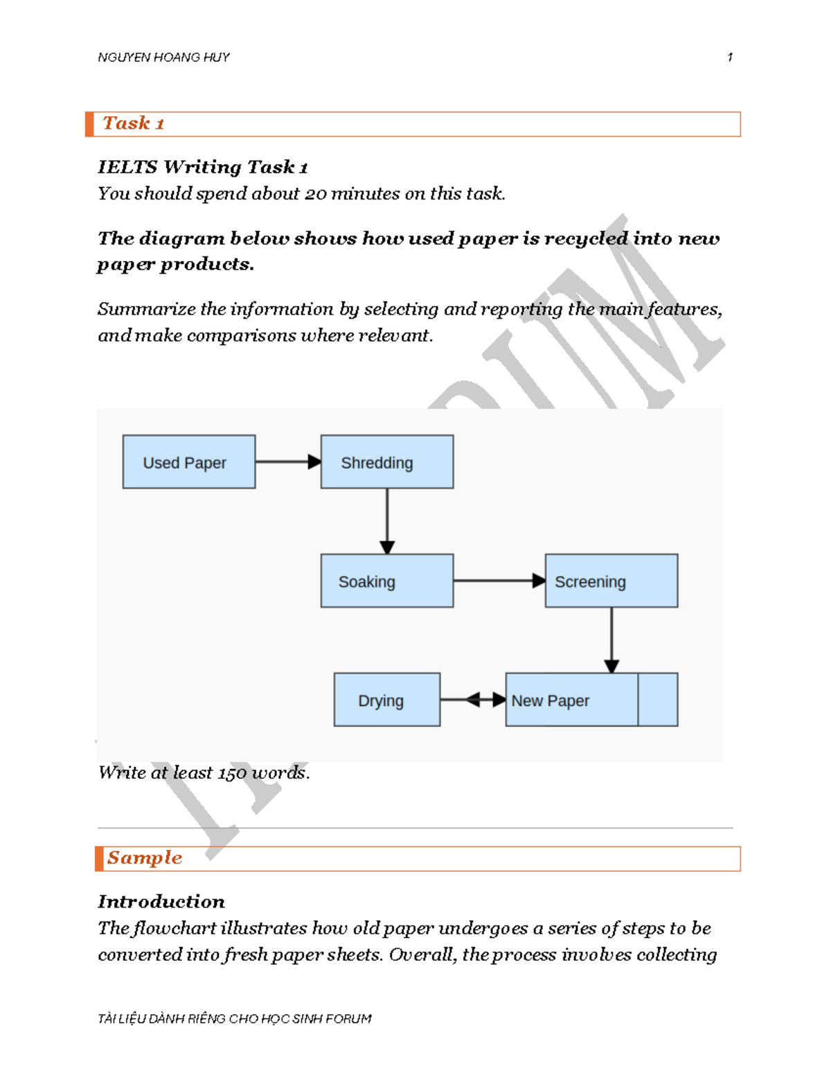 NGUYEN HOANG HUY IELTS Writing Task 1: Recycling Processes Explained ...