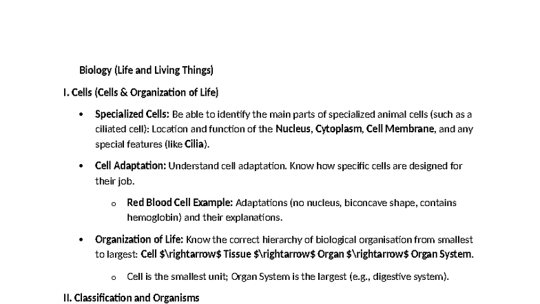 Biology I: Specialized Cells, Classification, Ecosystems & Chemistry ...