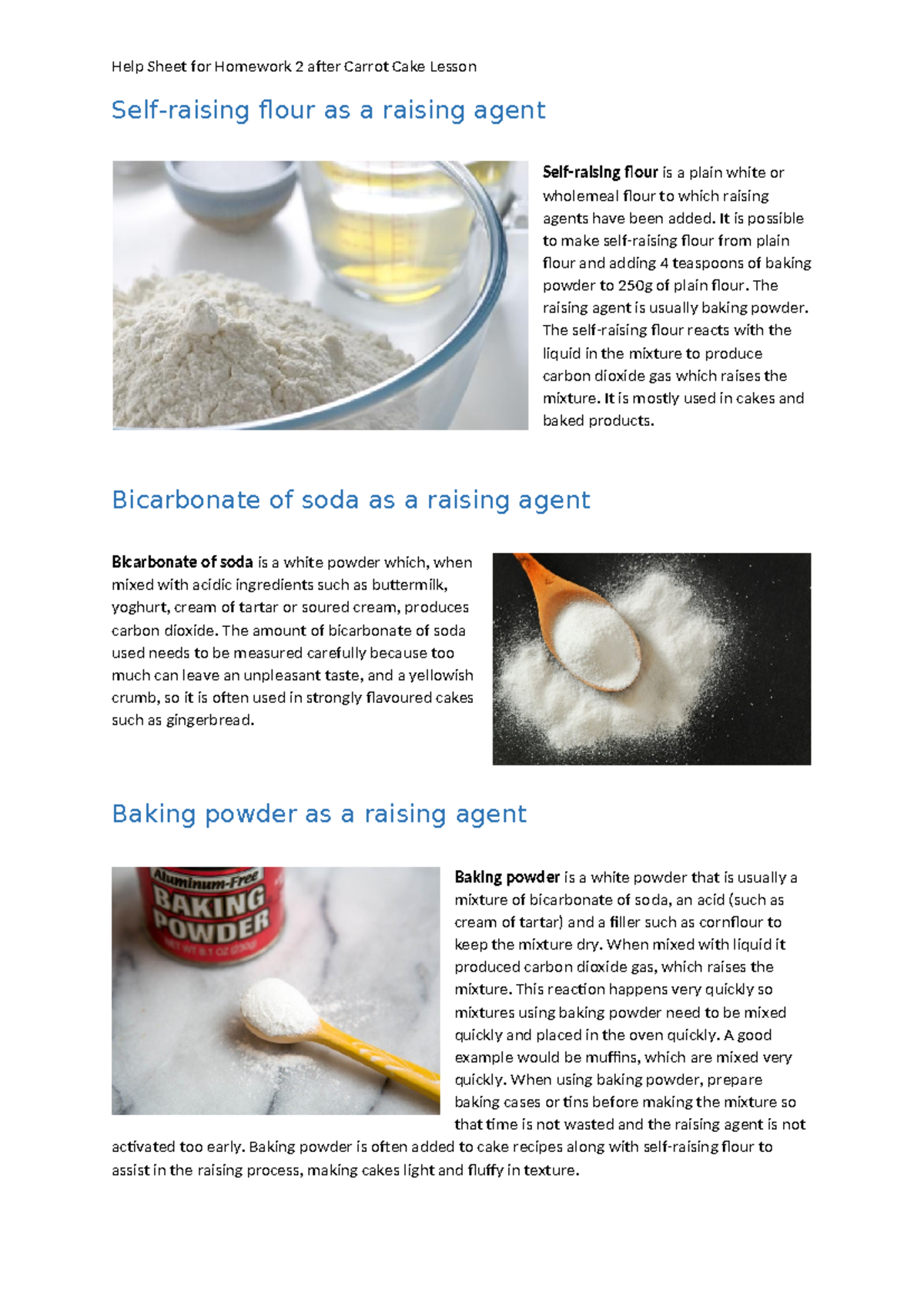 Homework 2 Help Sheet: Raising Agents in Carrot Cake Lesson - Studocu