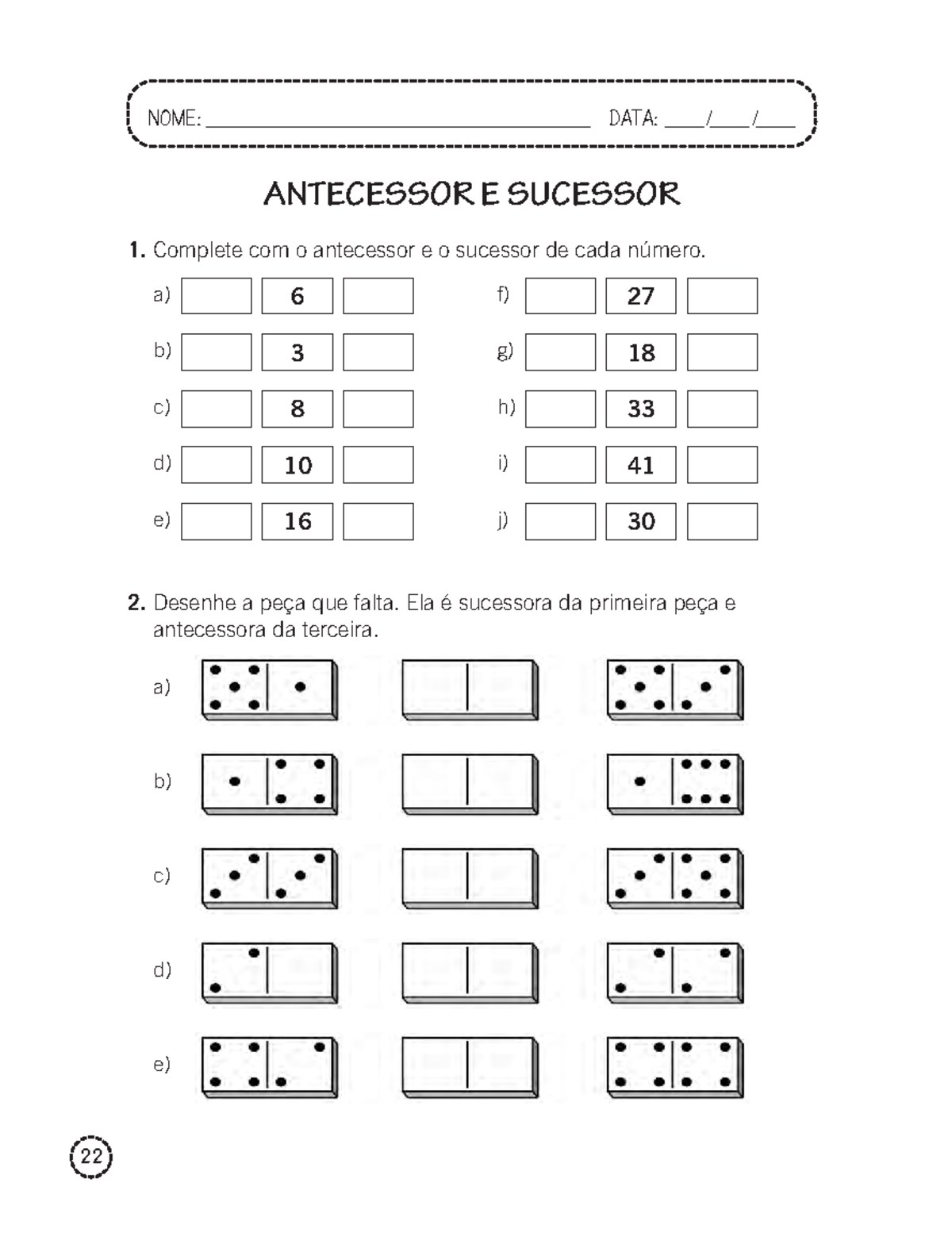 Antecessor e sucessor - Matemática - Nome ...