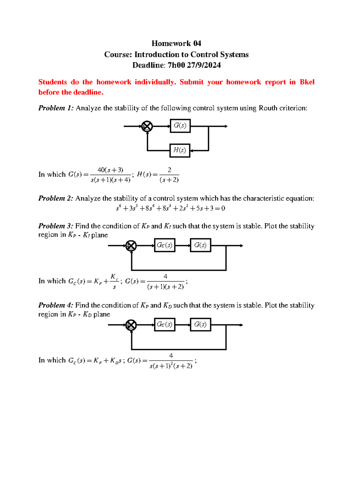 Homework 04 Intro Ctrl Sys Semester 241 TT01 - Homework 04 Course ...