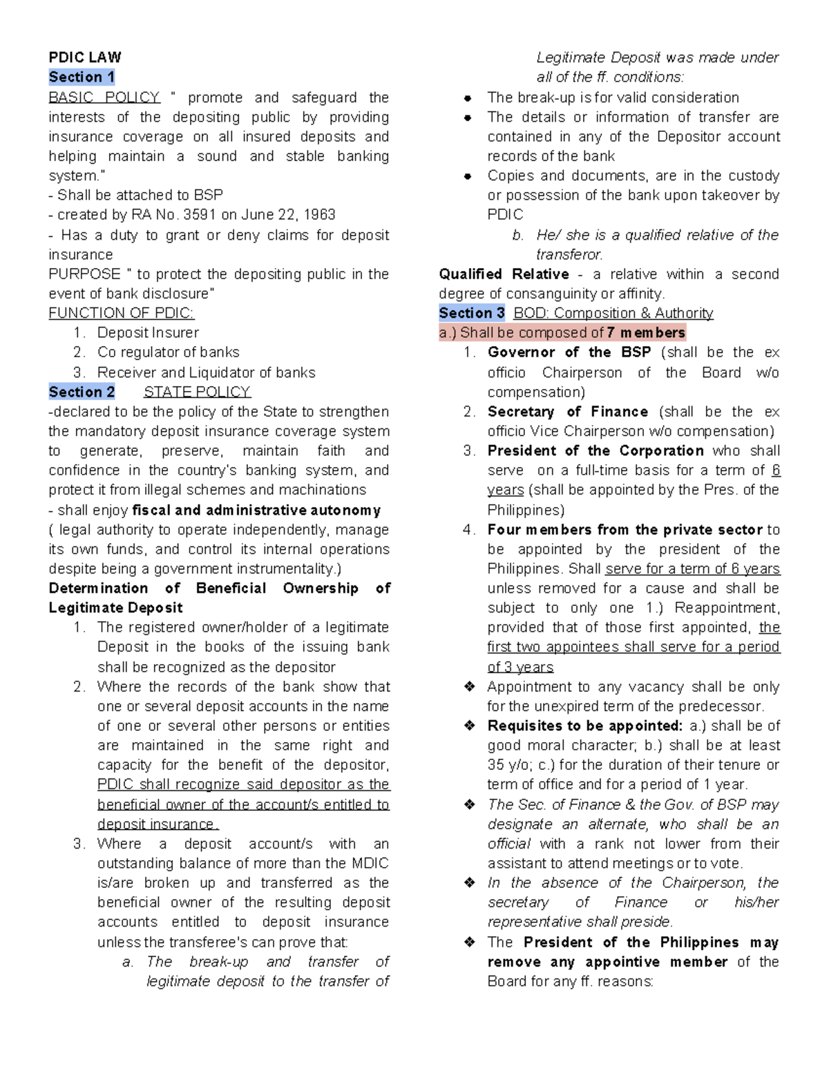 PDIC LAW & TILA Reviewer: Key Policies and Functions - Studocu