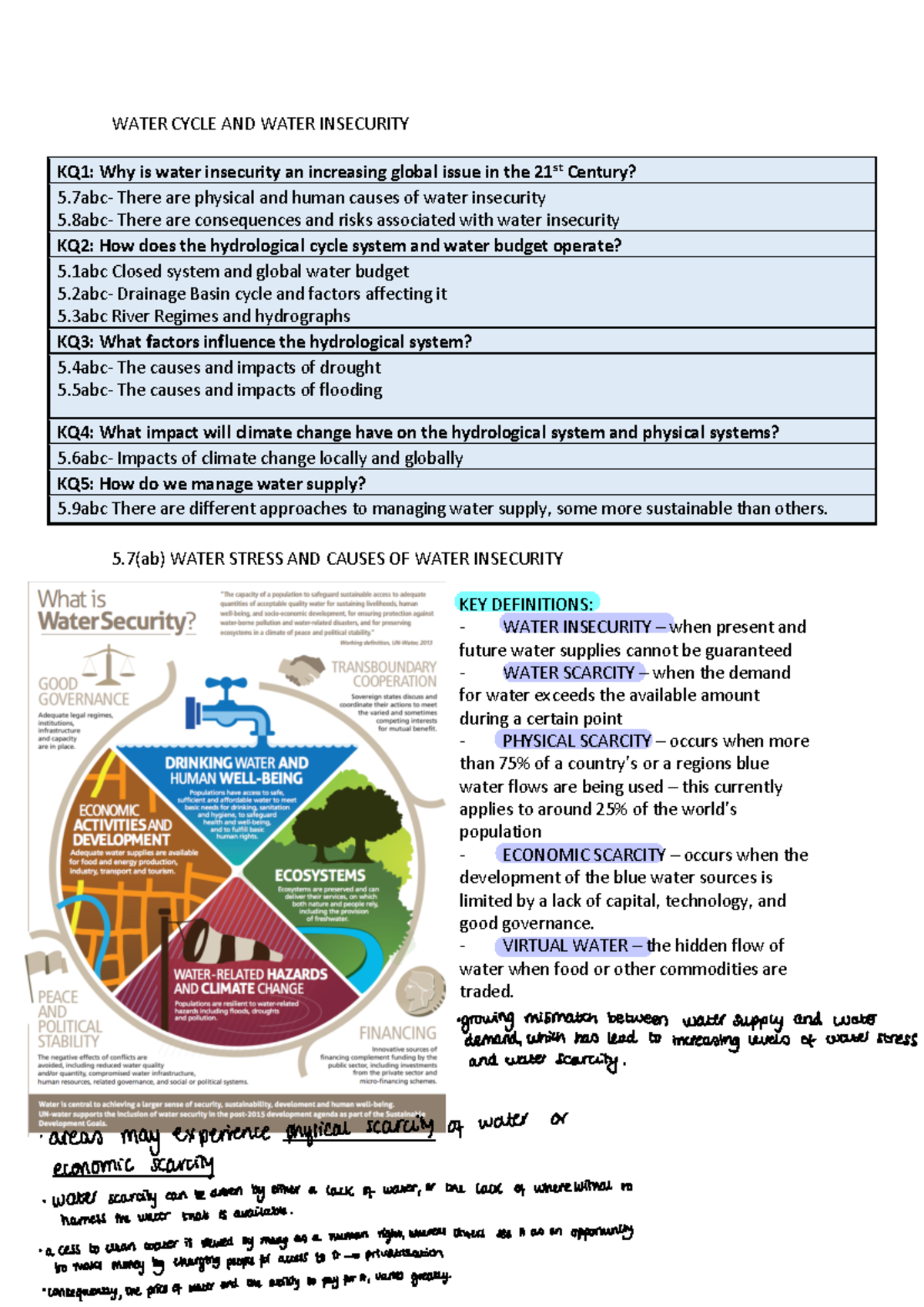 A-Level Geography: Water Cycle and Insecurity Overview - Studocu