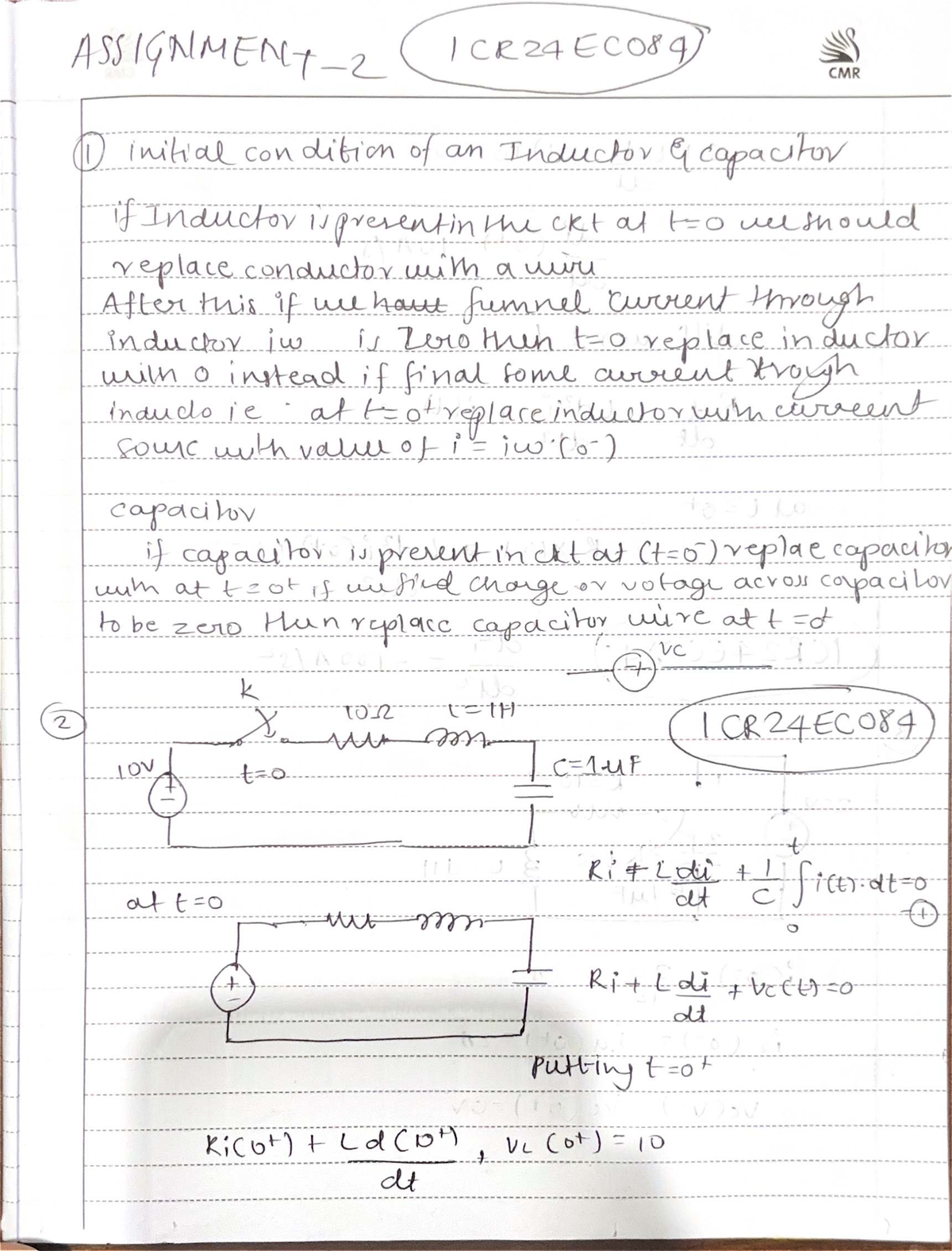 Assignment 2 NA - Notes on Inductor and Capacitor Circuits (ICR24EC089 ...