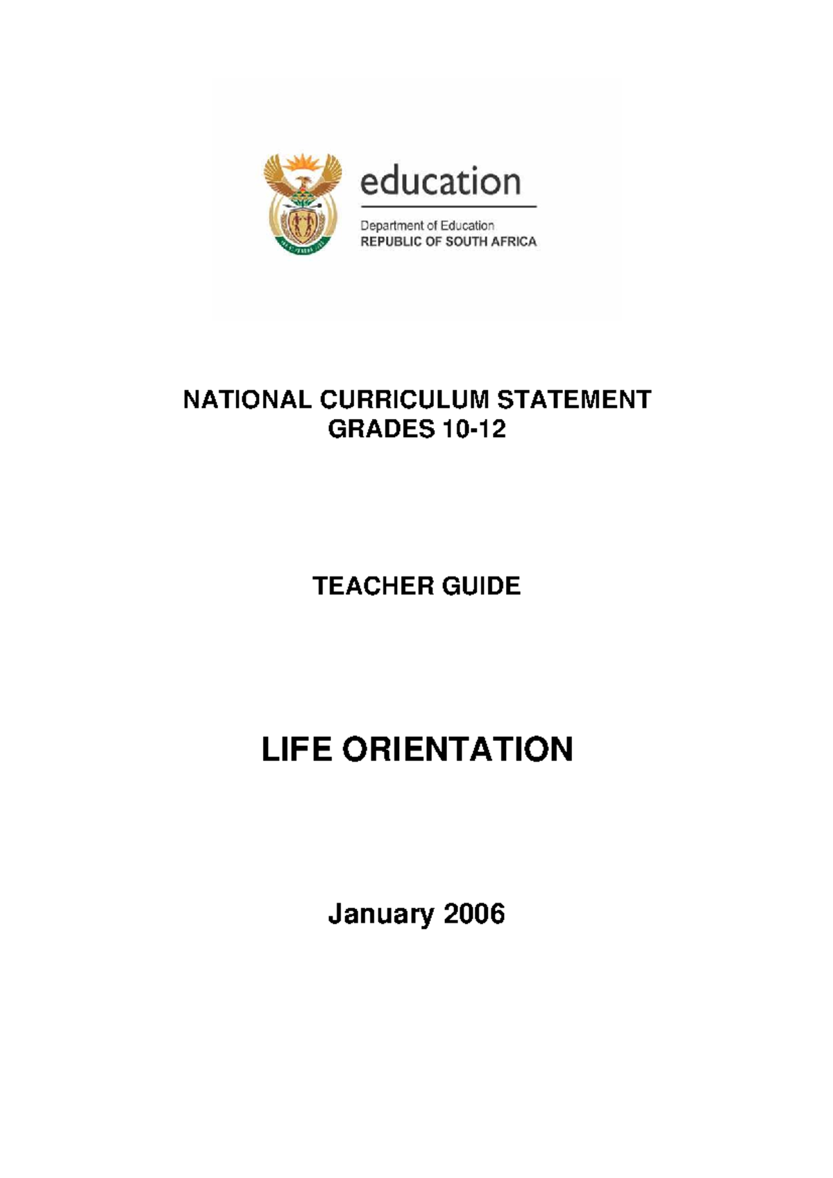 LO Grade 10 Teacher Guide: Life Orientation Overview and Lesson Plans ...