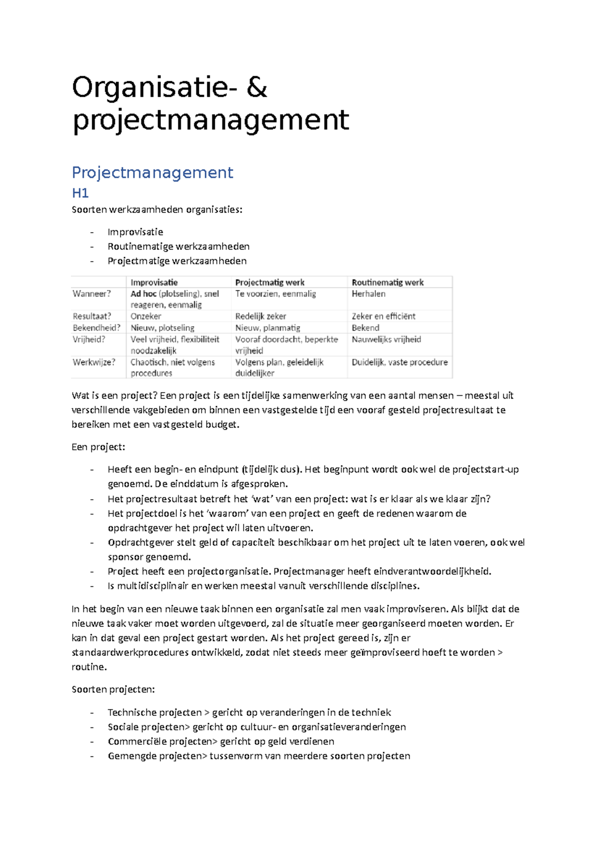 Samenvatting Projectmanagement H: Kernconcepten en Werkmethoden ...