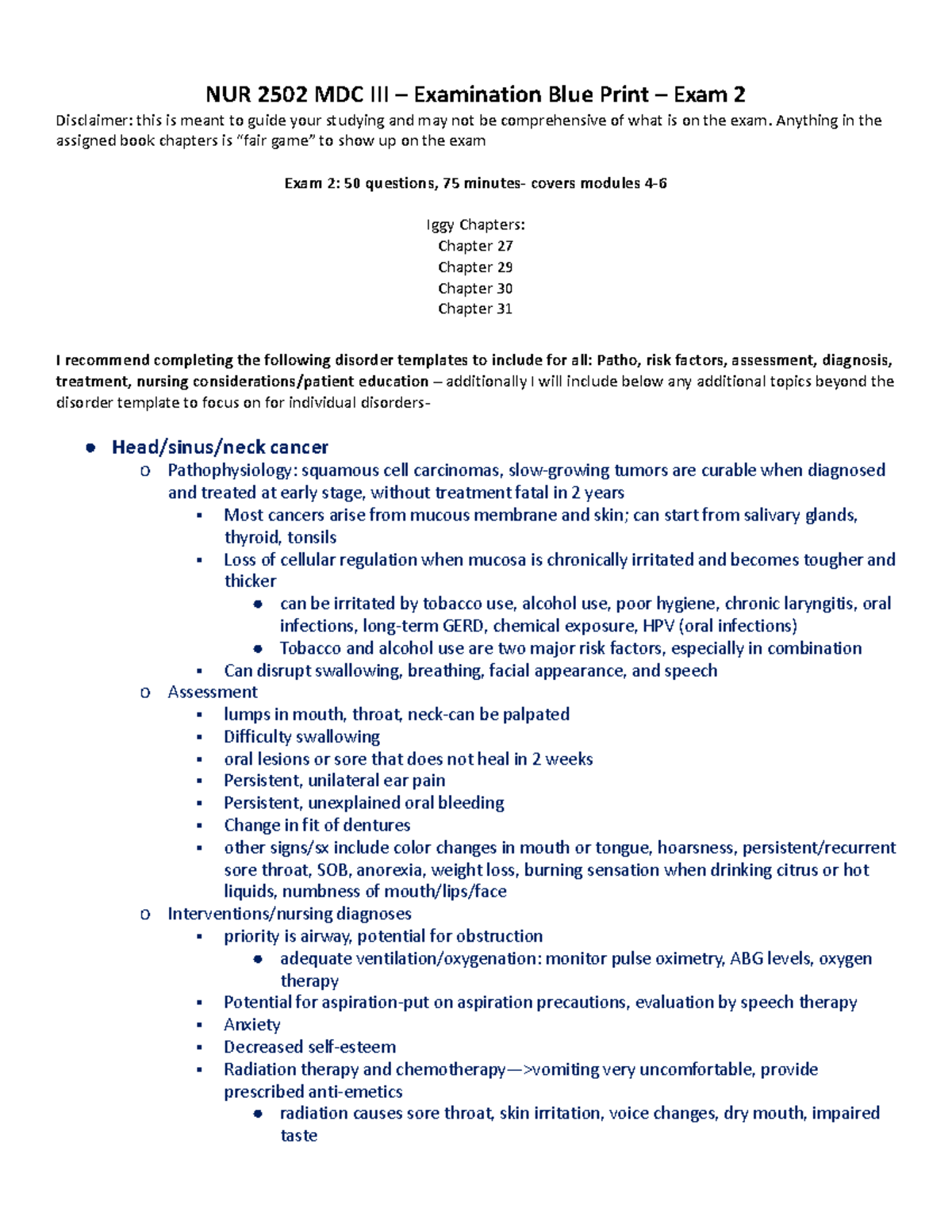 MDC III Exam 2 blueprint - NUR 2502 MDC III – Examination Blue Print ...