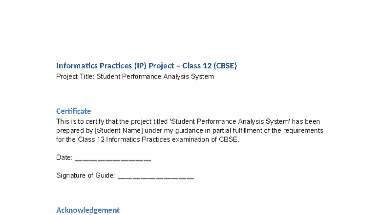 Informatics Practices (IP) Class 12 Project: Student Performance ...