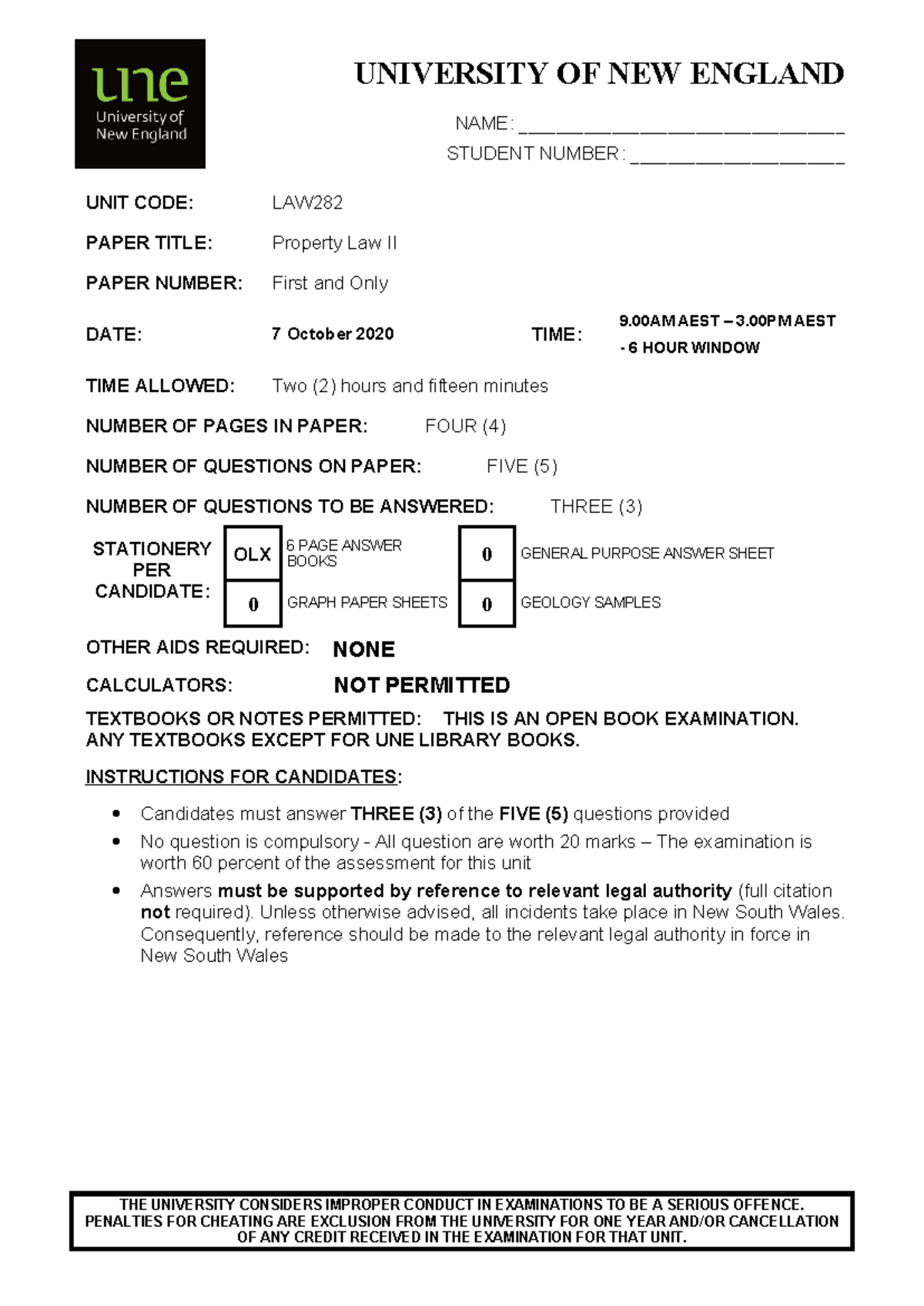 LAW282 Property Law II Exam Paper - Trimester 2, 2020 - Studocu