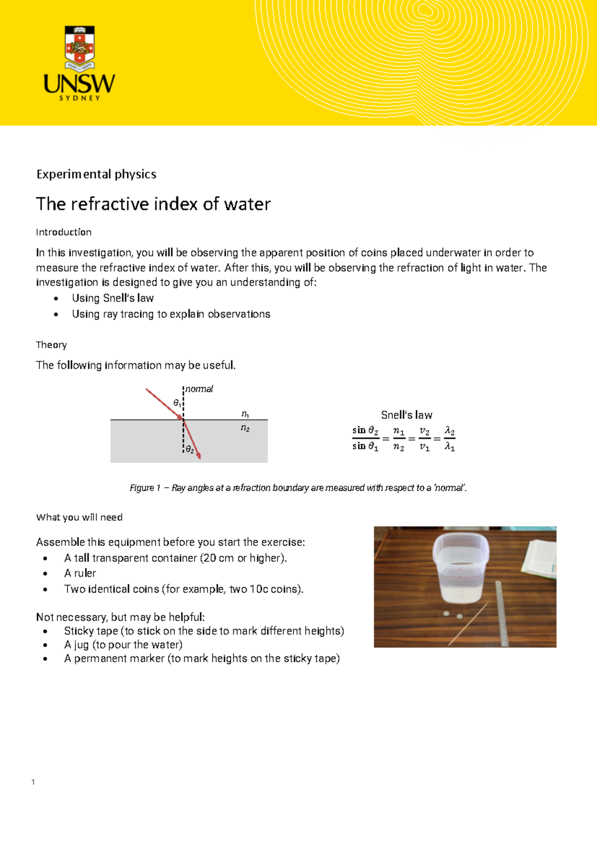 Experiment Report: Measuring Refractive Index of Water - PHYS101 - Studocu