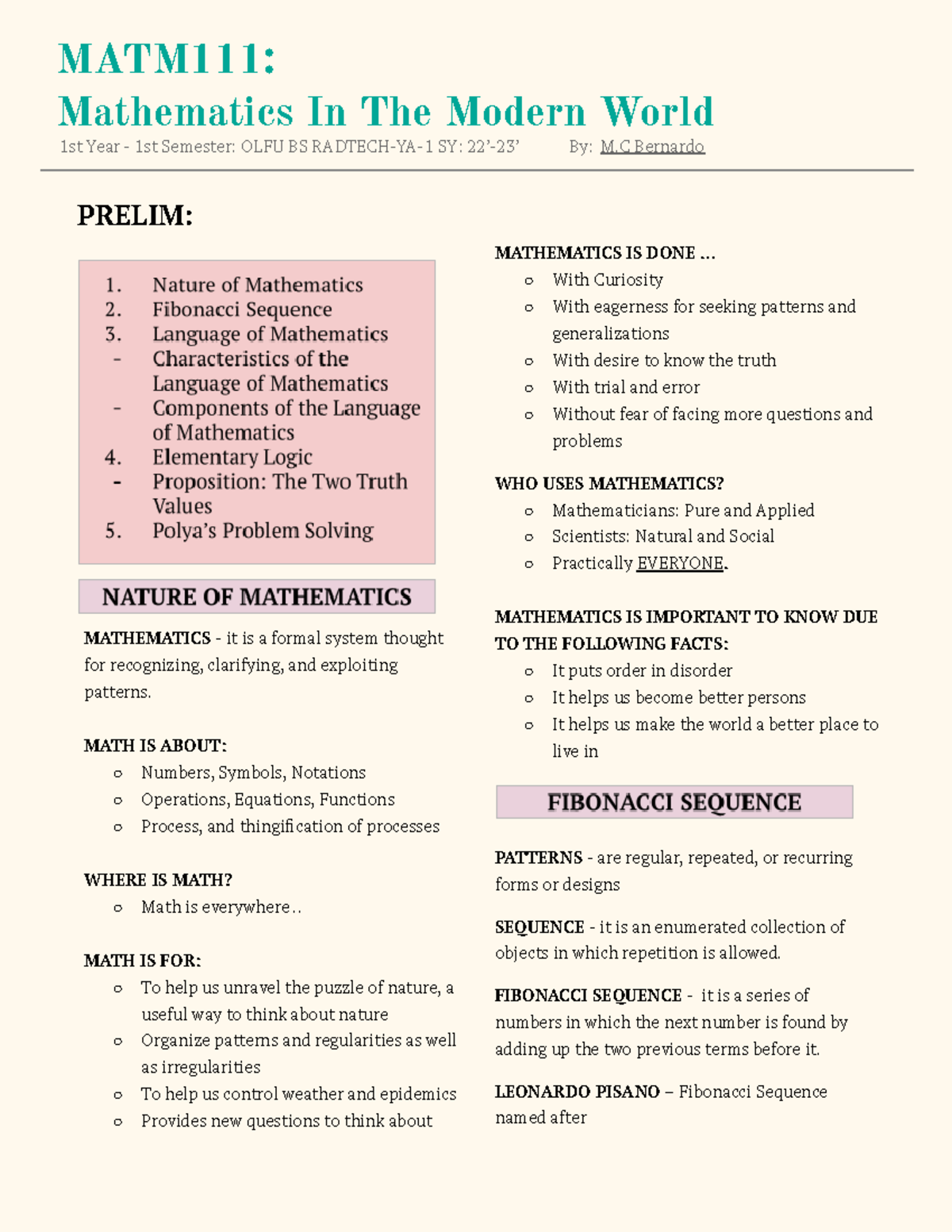 Prelim MATM111 Mathematics In The Modern World - MATM111: Mathematics ...