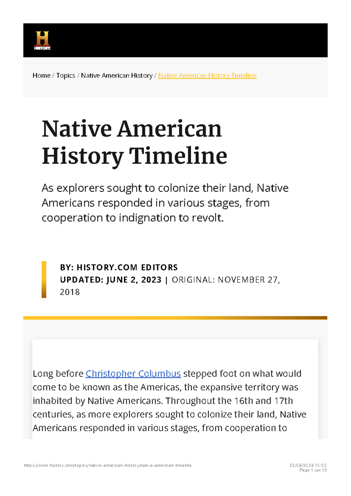 Native American History Timeline: Key Events & Impacts (HIST 101) - Studocu