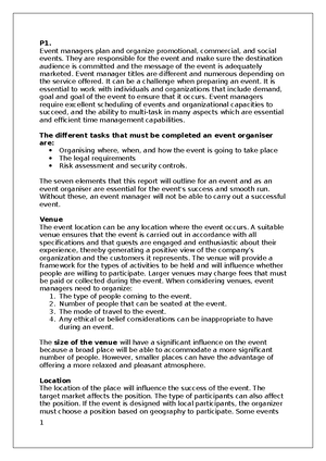 P5,P6,M3 and D2 Unit 4 Btec Business Management Managing an Event BTEC ...
