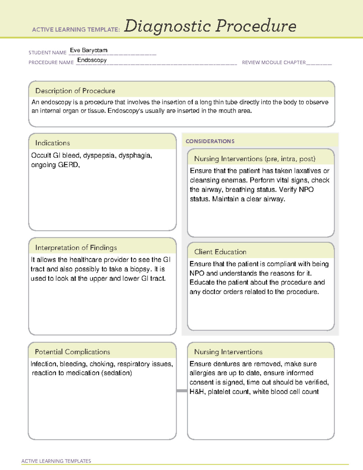 Diagnostic Procedure Endoscopy-1 - NRSCE 103 - ACTIVE LEARNING ...